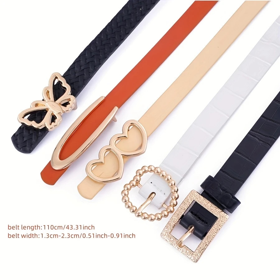 Set de 5 curele dama din piele, multicolor, ajustabile, 105cm - eMAG.ro