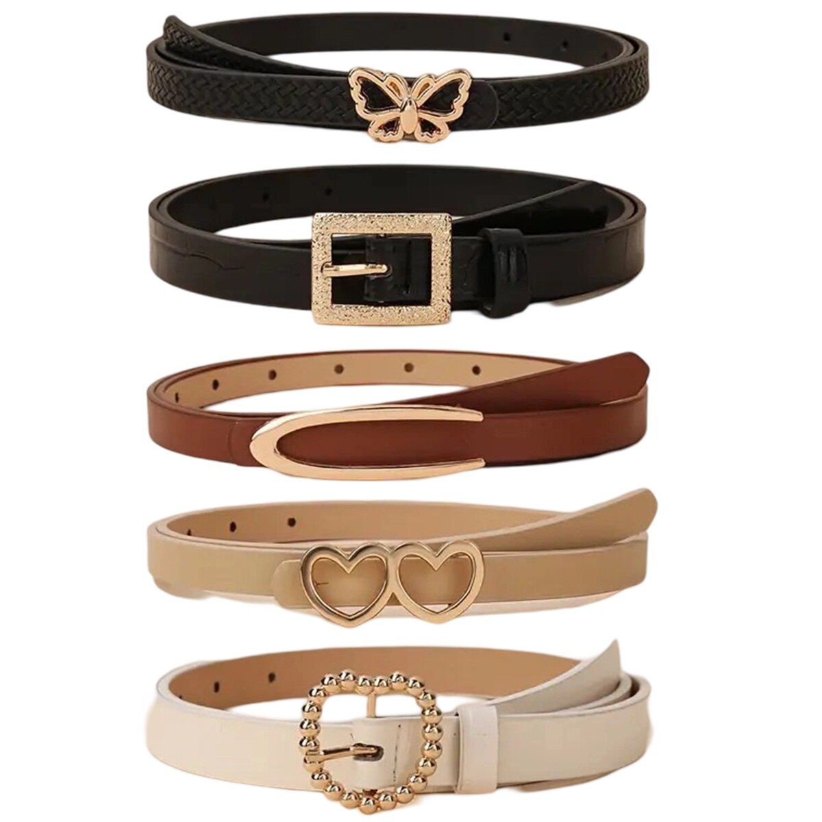 Set de 5 curele dama din piele, multicolor, ajustabile, 105cm - eMAG.ro