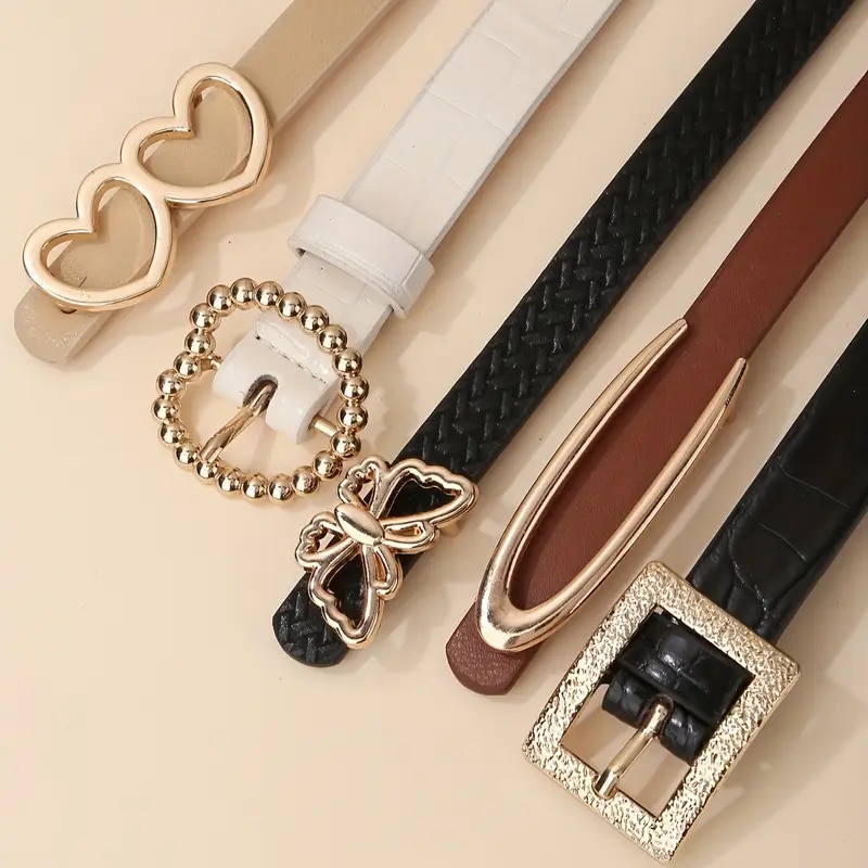 Set de 5 curele dama din piele, multicolor, ajustabile, 105cm - eMAG.ro