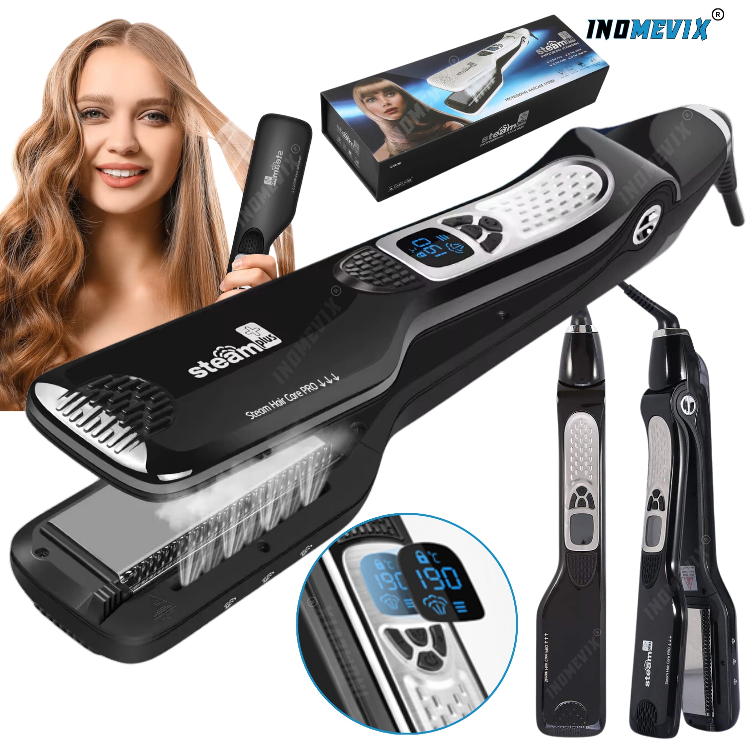 Placa de indreptat parul cu aburi INOMEVIX®, Placa ceramica cu ...