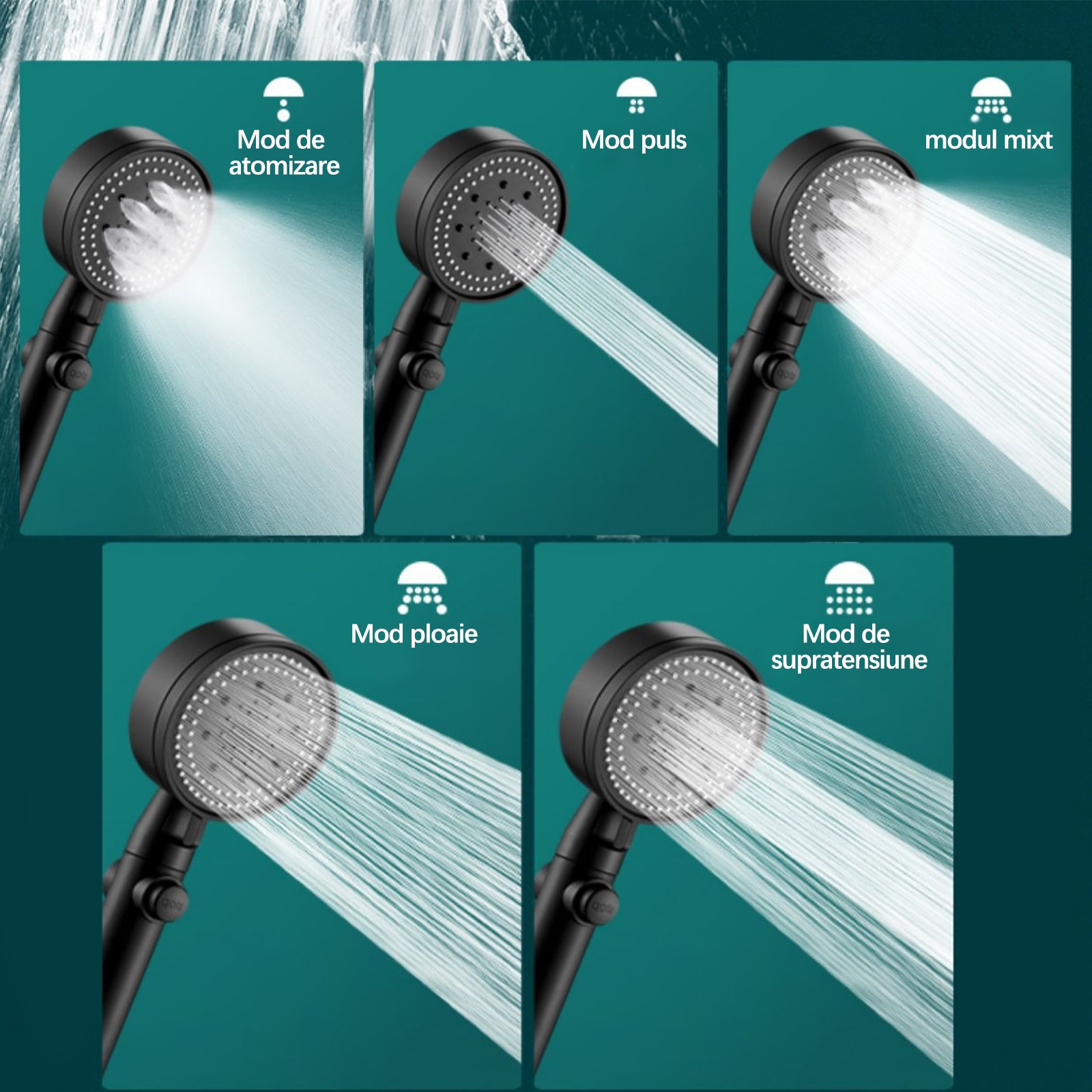 Para de dus cu 6 setari, DDCAQIOUA®, cap de dus si suport fara gaurire ...
