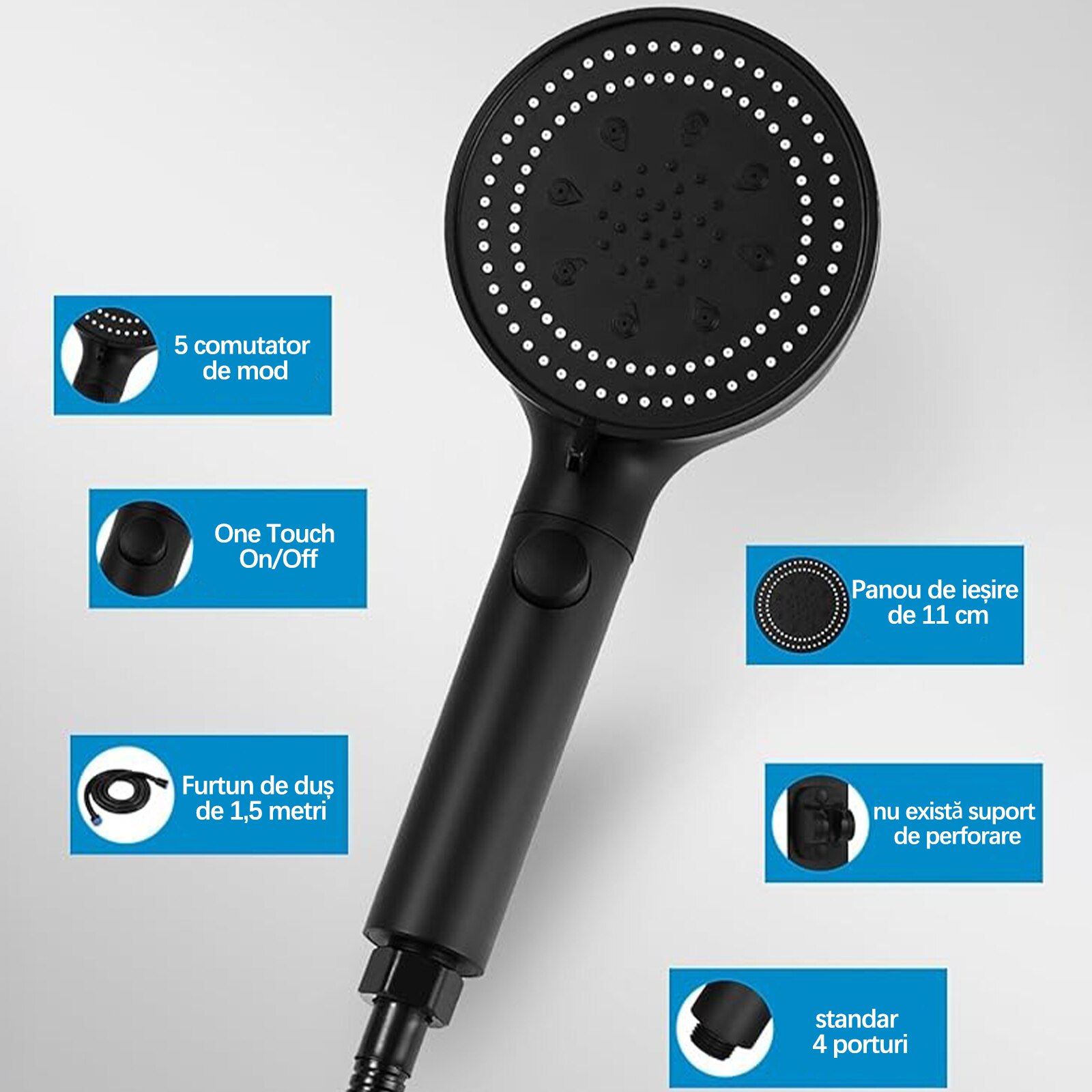 Para de dus cu 6 setari, DDCAQIOUA®, cap de dus si suport fara gaurire ...