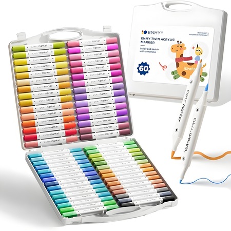 Set 60 Carioci Markere Acrilice cu Doua Capete – Markere Permanente cu ...