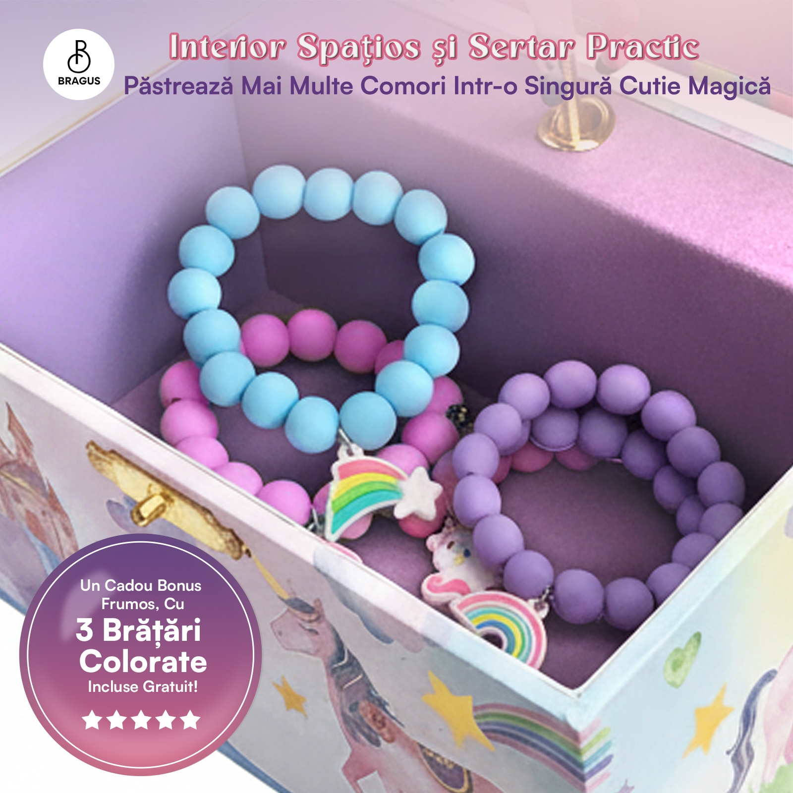 Cutie Muzicala, BRAGUS, Cutie Magica Muzicala cu Unicorn Rotativ, Cutie ...