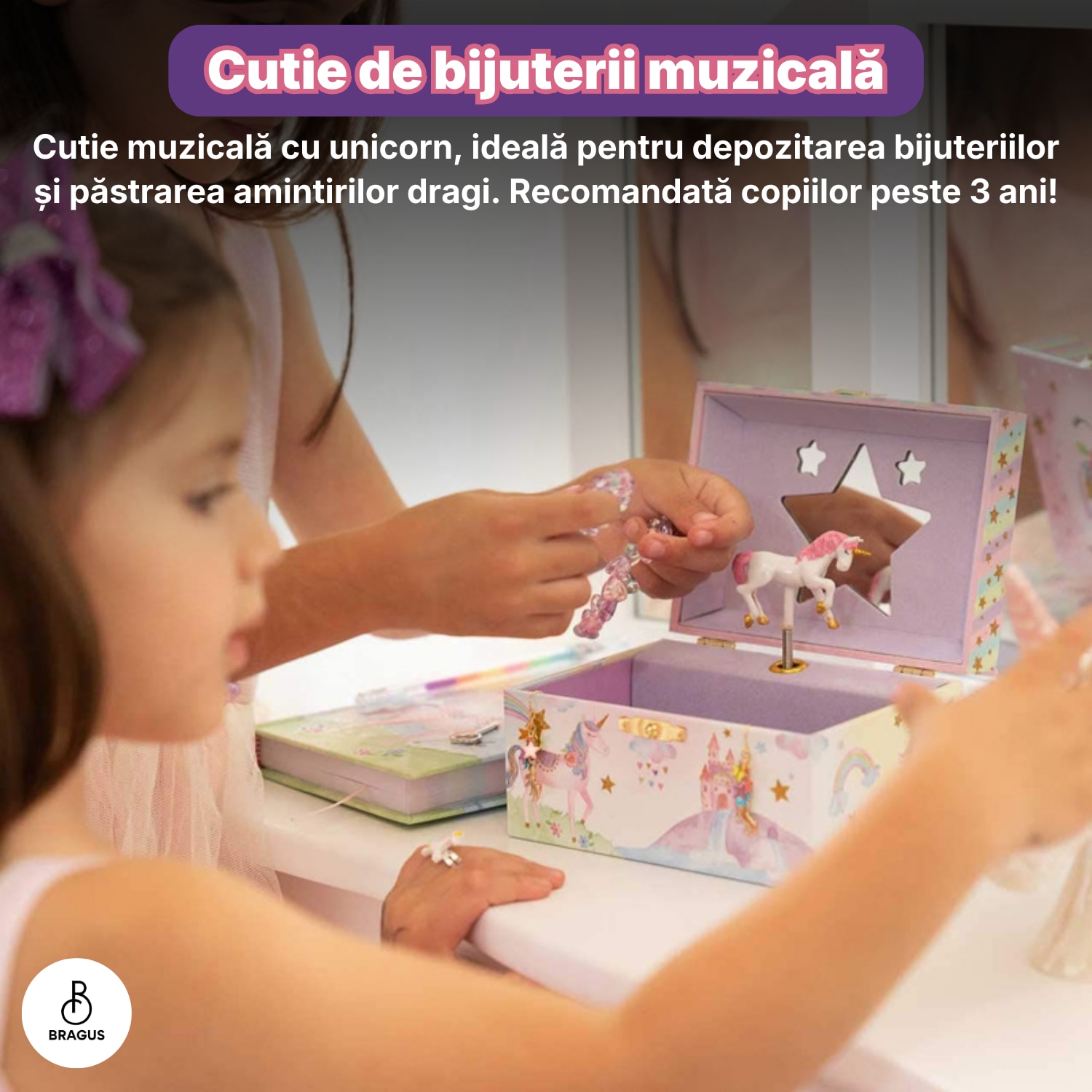 Cutie Muzicala, BRAGUS, Cutie Magica Muzicala cu Unicorn Rotativ, Cutie ...