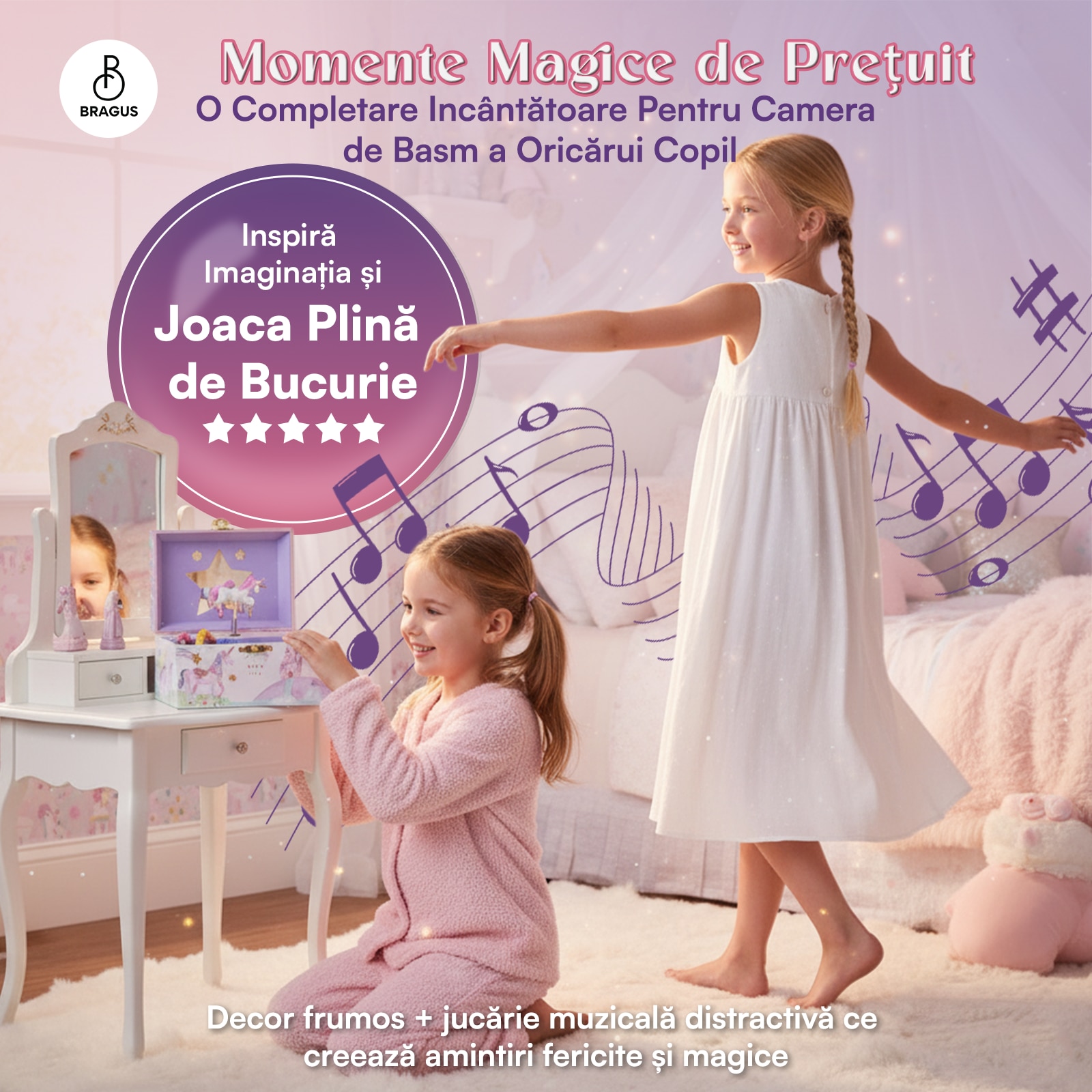 Cutie Muzicala, BRAGUS, Cutie Magica Muzicala cu Unicorn Rotativ, Cutie ...