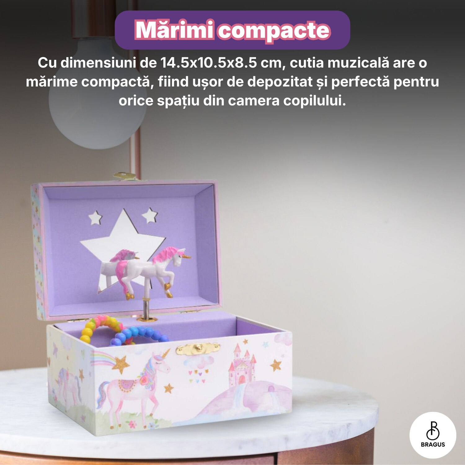 Cutie Muzicala, BRAGUS, Cutie Magica Muzicala cu Unicorn Rotativ, Cutie ...