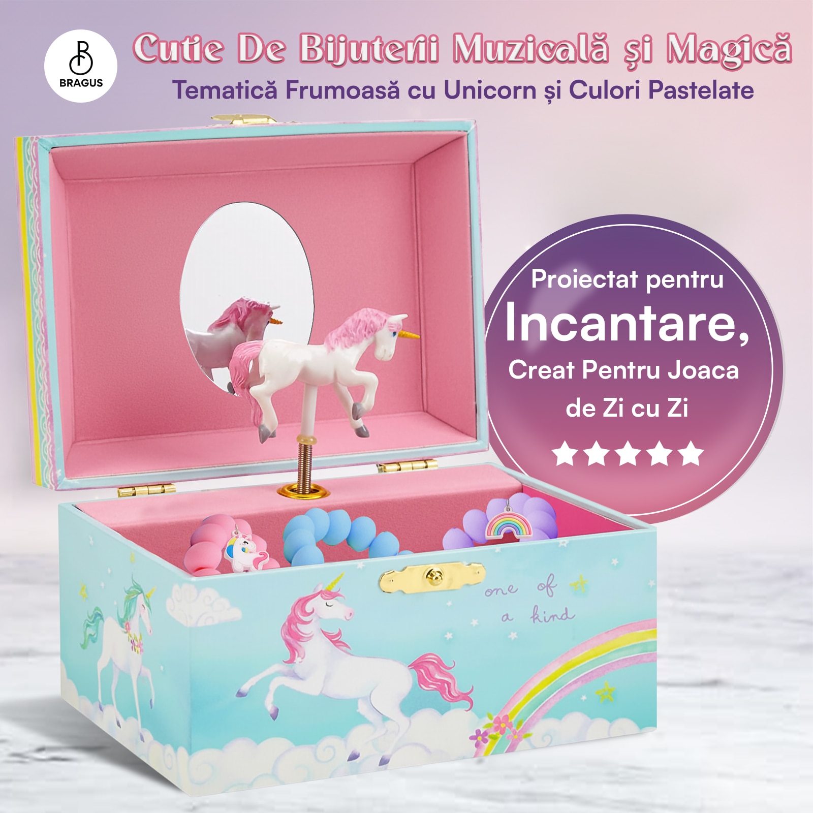 Cutie Muzicala, BRAGUS, Cutie Magica Muzicala cu Unicorn Rotativ, Cutie ...