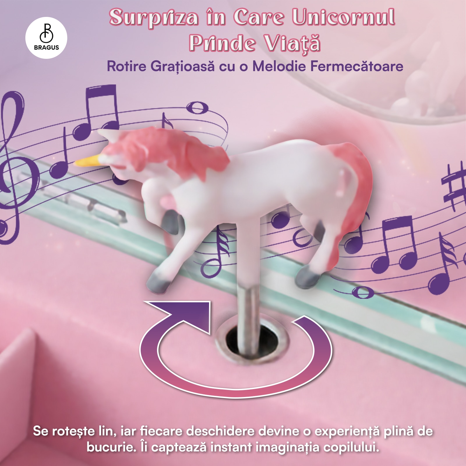 Cutie Muzicala, BRAGUS, Cutie Magica Muzicala cu Unicorn Rotativ, Cutie ...
