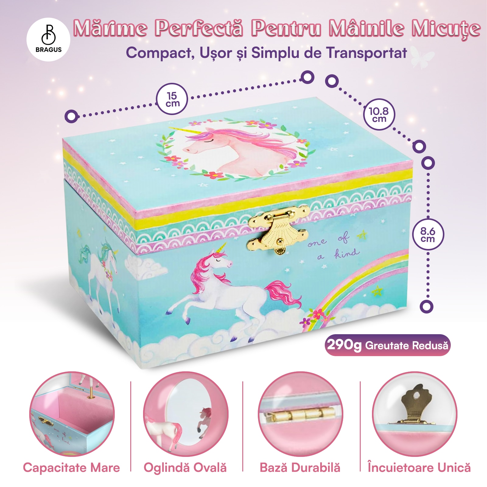 Cutie Muzicala, BRAGUS, Cutie Magica Muzicala cu Unicorn Rotativ, Cutie ...