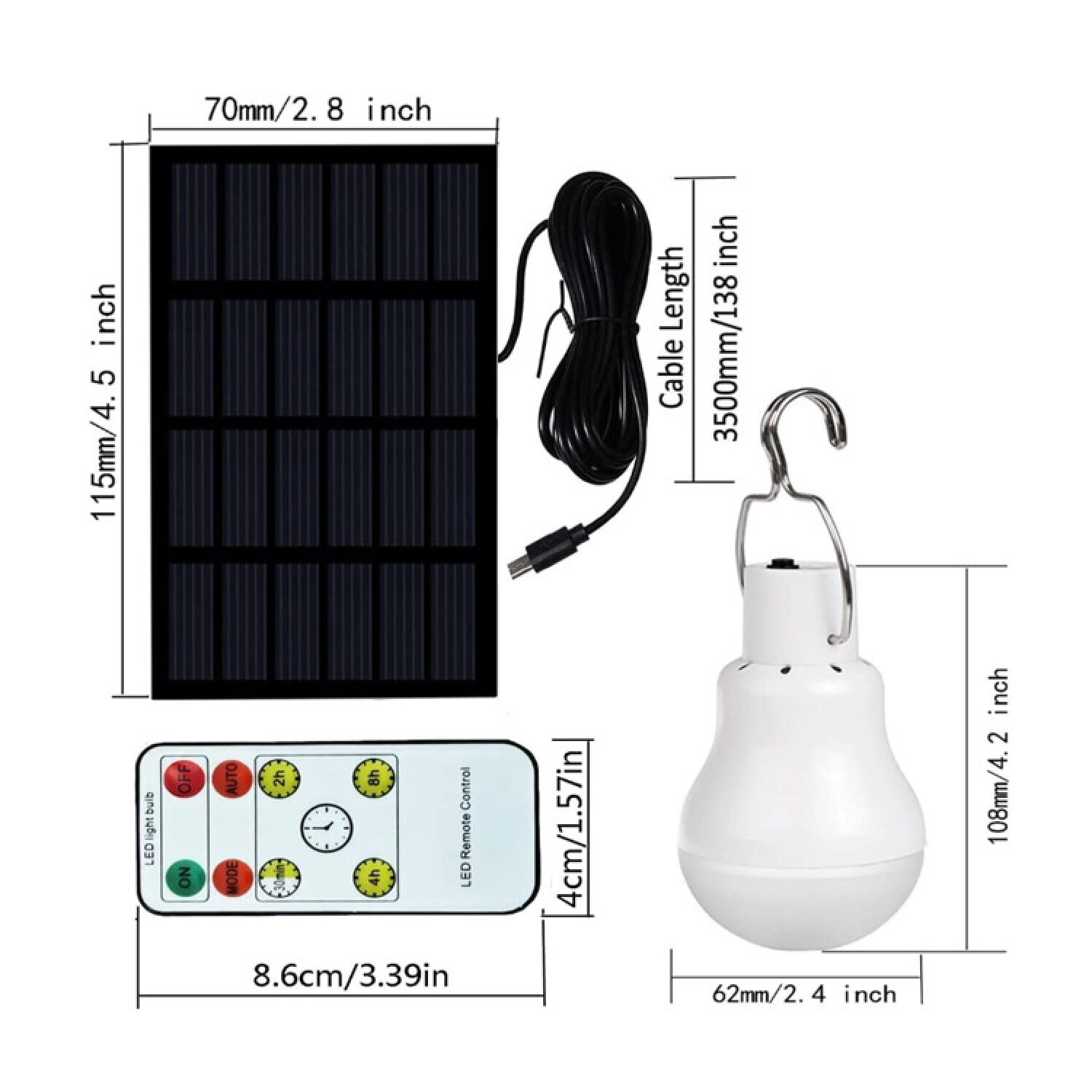 2 becuri LED cu panou solar, IP65 rezistent la apa, 1,5 W, 6 V, cablu 3 ...