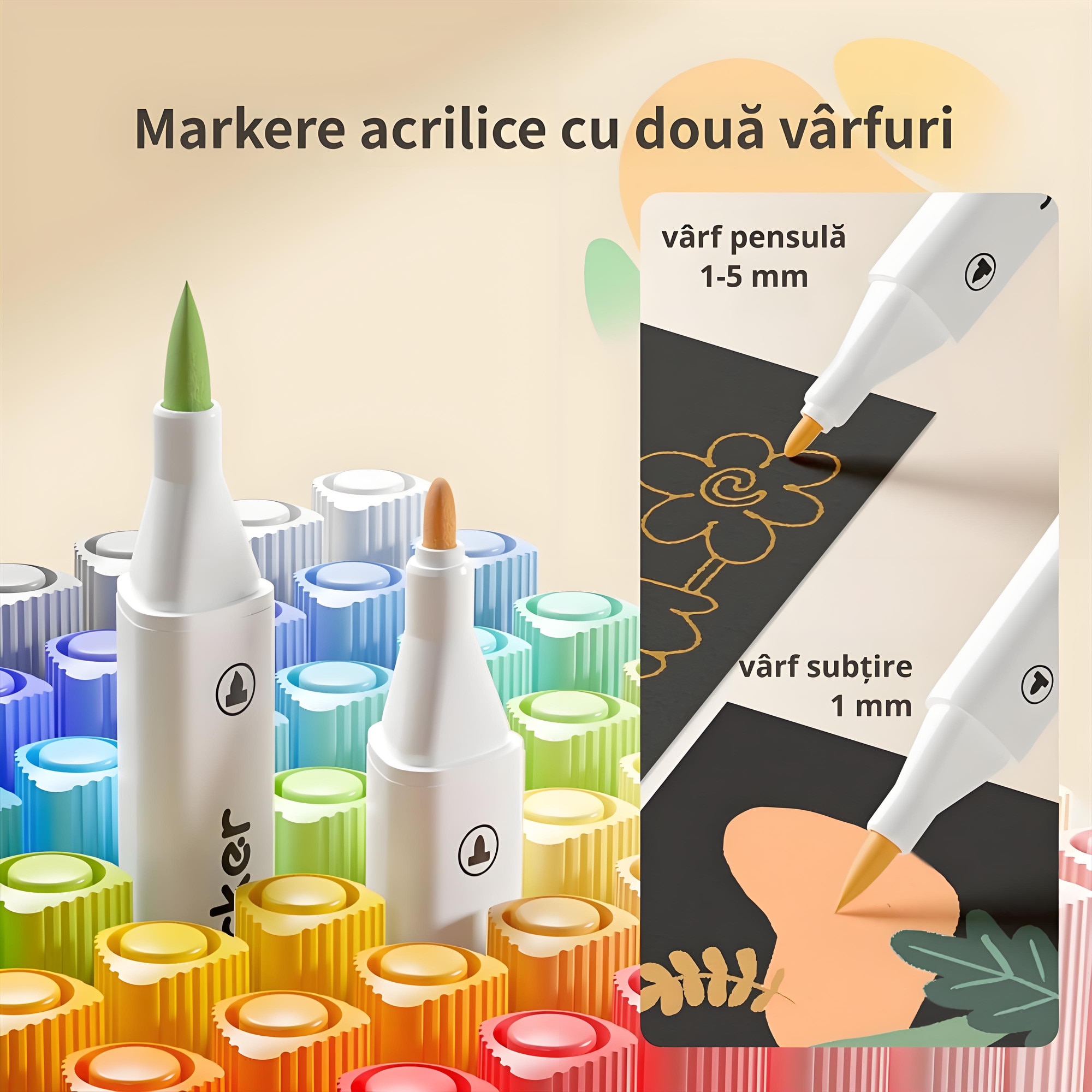 ENMY Set 60 Carioci Markere Acrilice cu Doua Capete – Markere ...