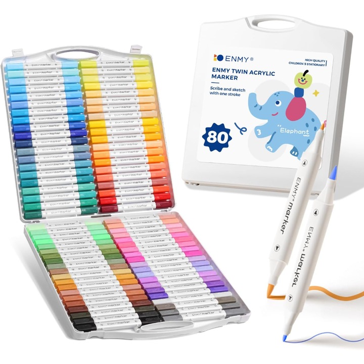 Set de 80 Markere cu doua capete Vopsea Acrilica, Markere Premium ...