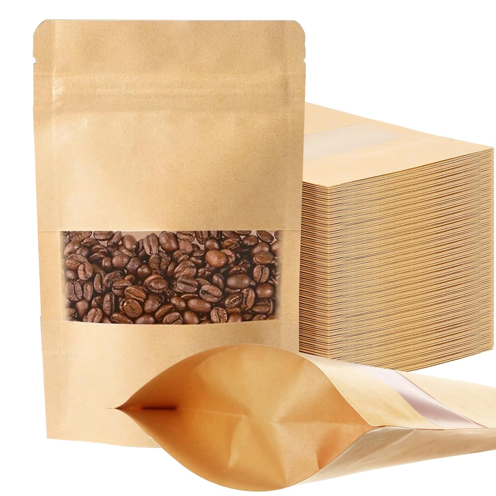 Set 100 bucati, Punga de hartie kraft naturala, Set pungi hartie tip ...