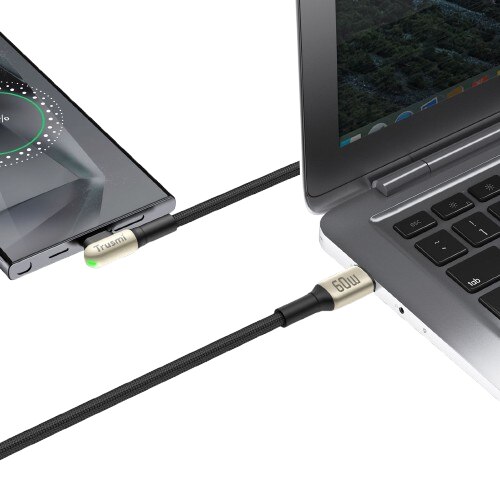 Cablu Date si Incarcare TRUSMI CA49-11 60W, Capat curbat USB-C la USB-C ...