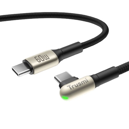 Cablu Date si Incarcare TRUSMI CA49-11 60W, Capat curbat USB-C la USB-C ...