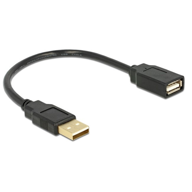 Cablu Delock, USB tata/USB mama, USB 2.0, 15cm, Negru - eMAG.ro