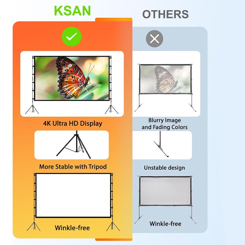 Ecran proiector portabil, Cu suport din aluminiu, 120 inch, HD, 4K ...