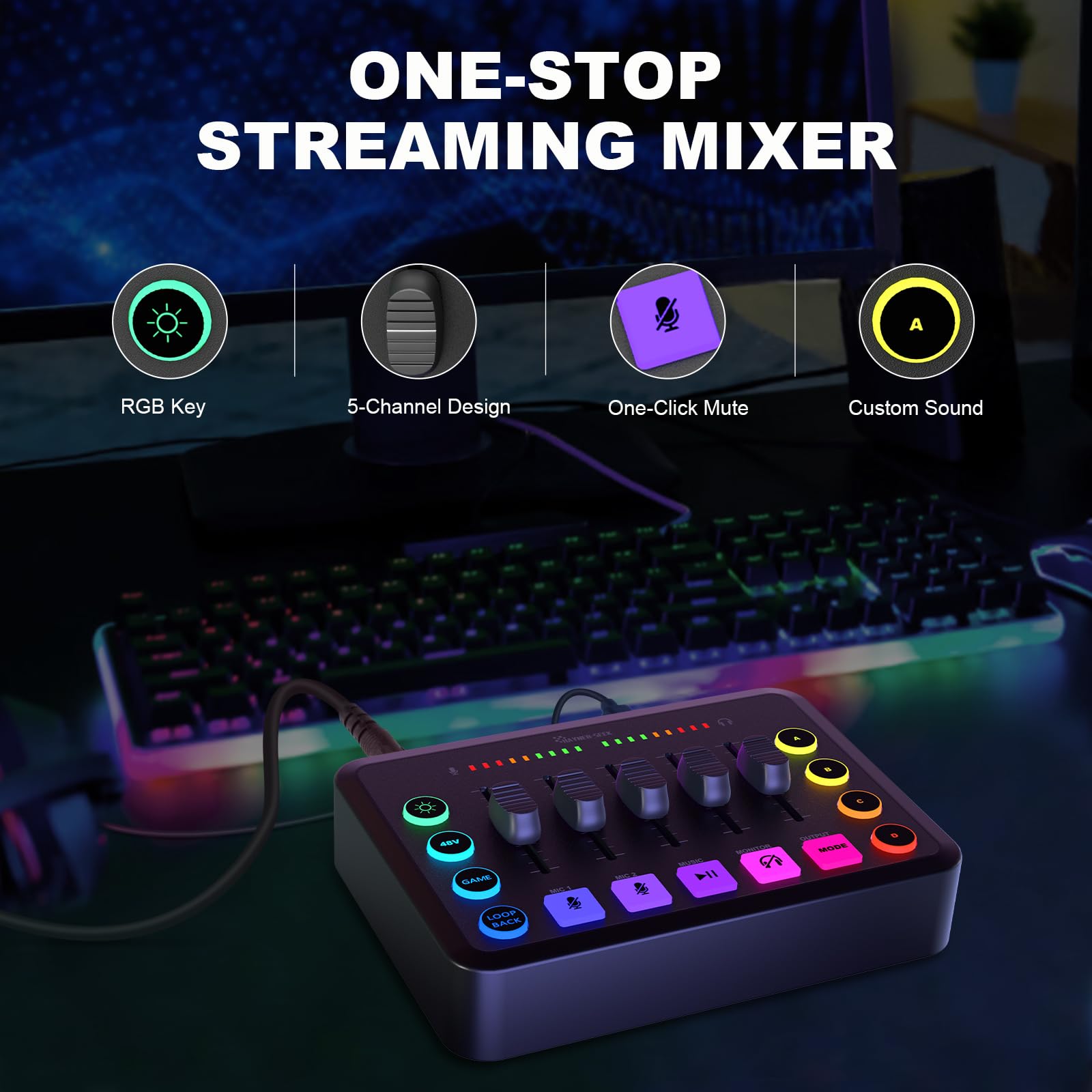 Mixer audio pentru jocuri, mixer de streaming RGB, cu interfata pentru ...