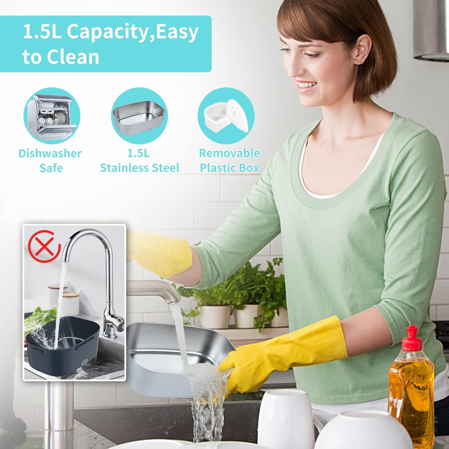 Cutie de pranz electrica, 2 in 1, EXCITAT®, 1.5L, Inox, Functie ...