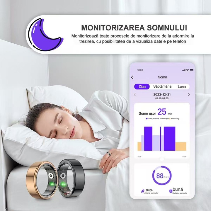 Inel Inteligent, Activitate si Monitorizare Fitness, IP68 Rezistent la ...