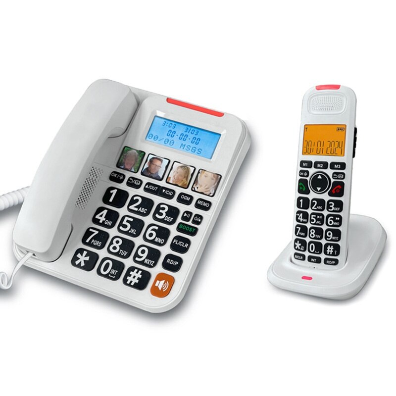 Telefon fara fir, telefon fix pentru batrani cu buton mare, ID apelant ...