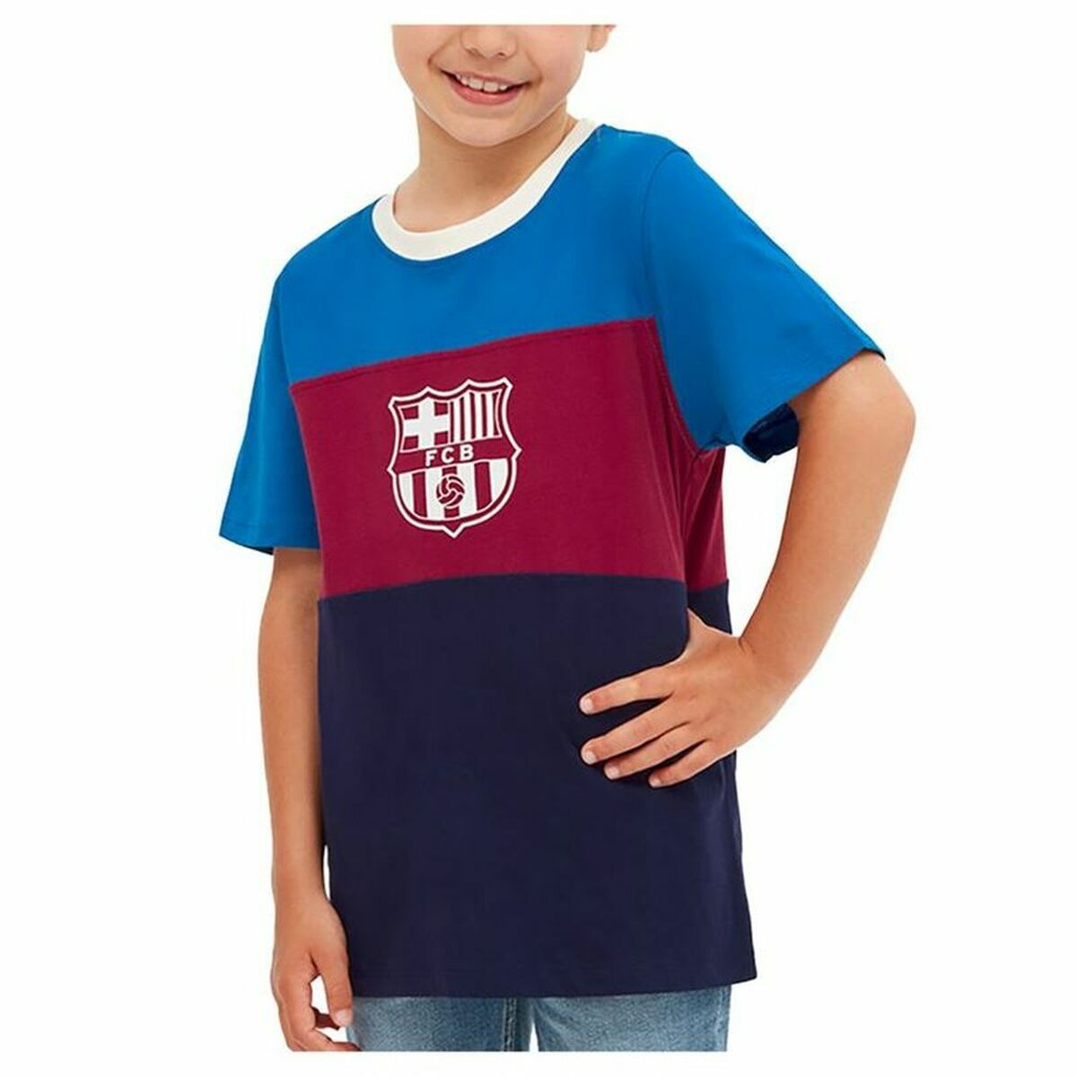Tricou de fotbal pentru copii, F.C. Barcelona, Bumbac, Multicolor, 128 ...