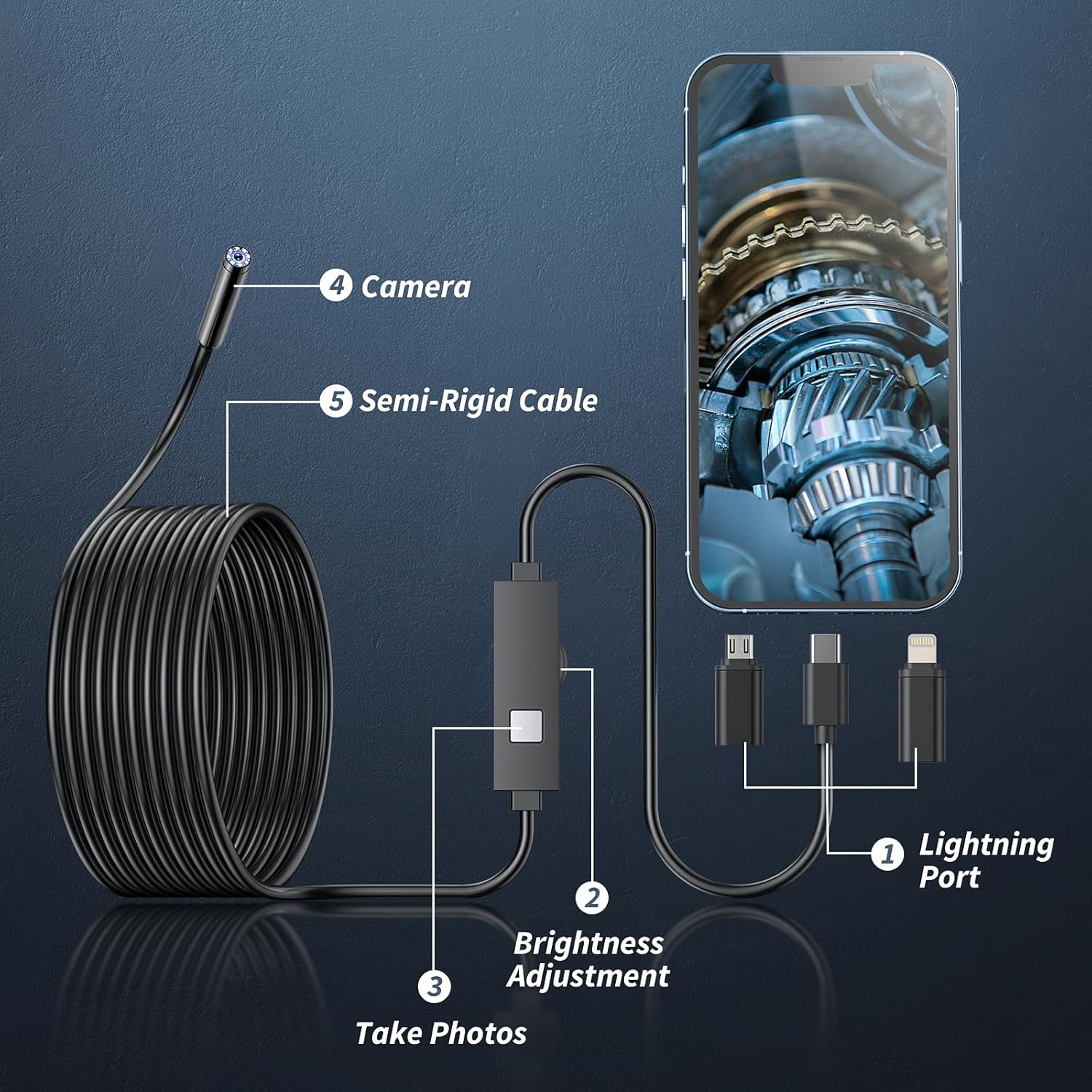 Camera Endoscopica De Inspectie Cu 8 LED-uri Reglabile, Conectare ...