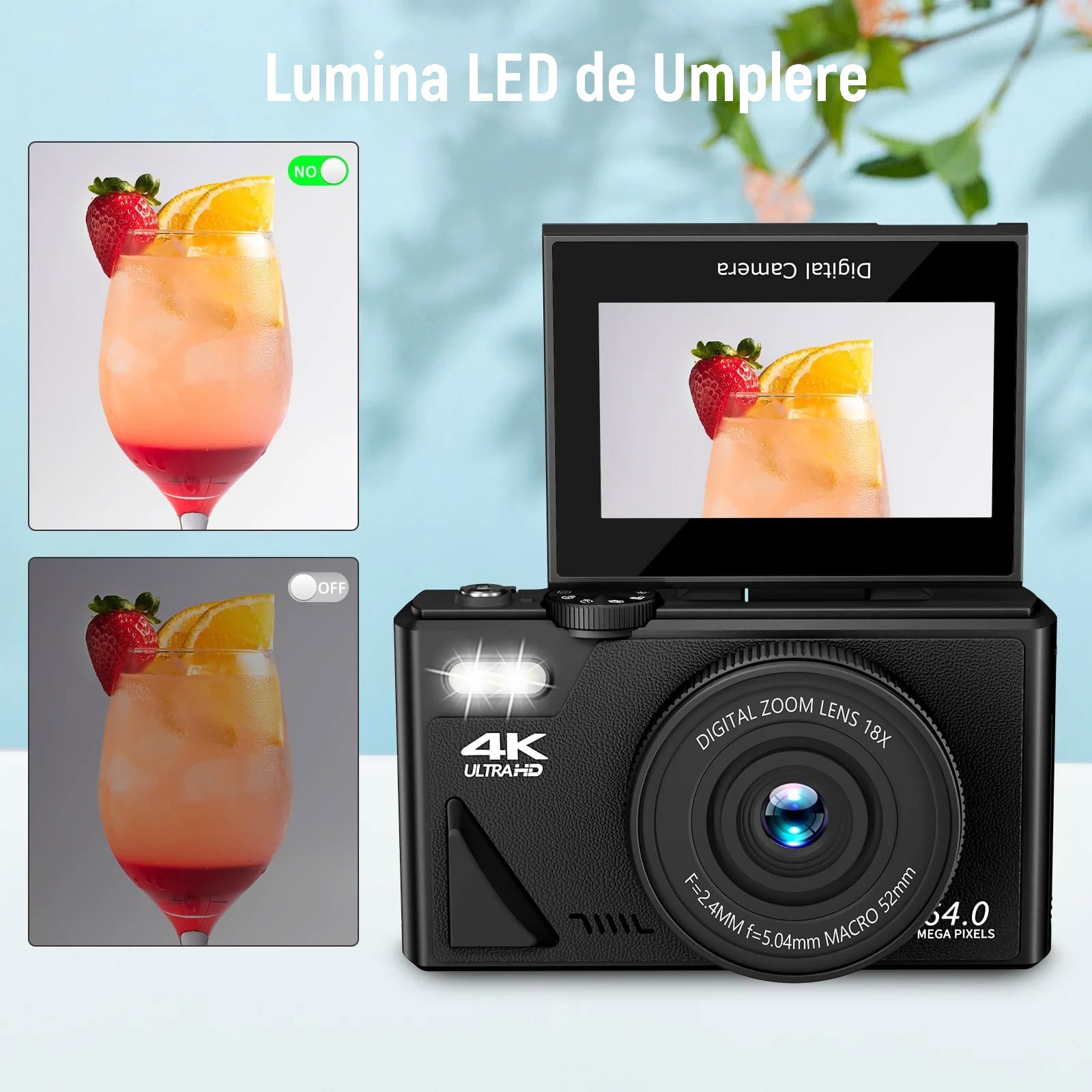 Aparat foto Digital, 4K, 64MP, 18X Digital Zoom, Focalizare automata ...