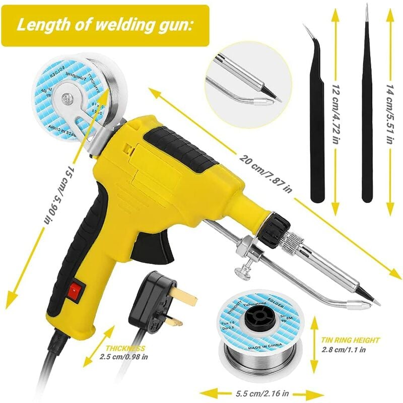 Set de unelte de sudura 5 in 1, pistol de sudura 60W, 2 clesti, pompa ...