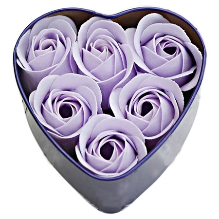 Set cutie metalica in forma de inima, 6 sapunuri parfumate in forma de ...