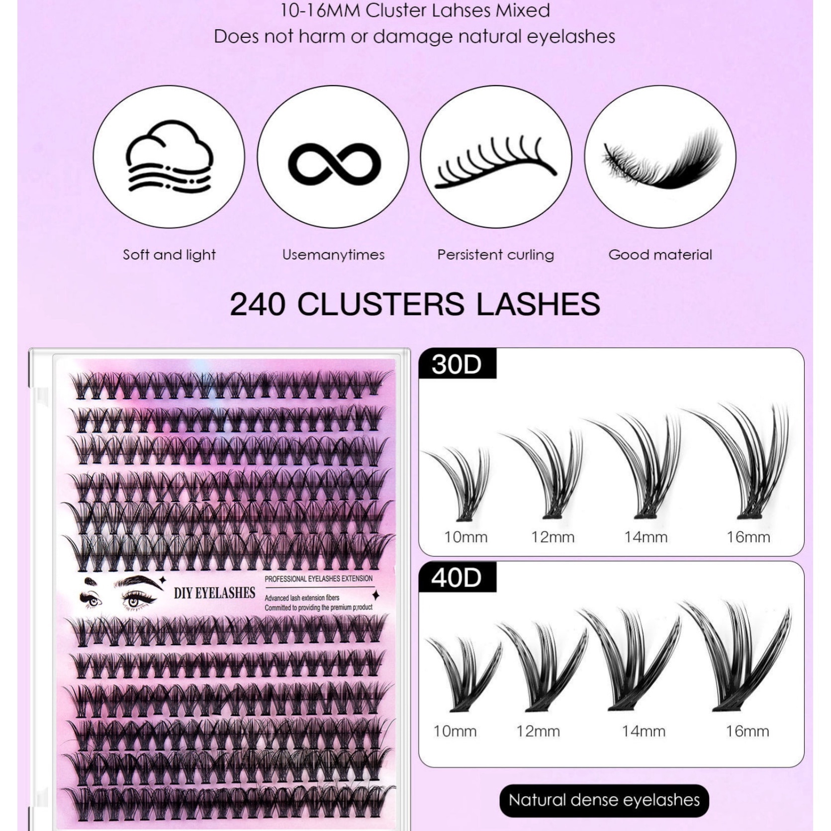 Set extensii gene individuale, 240 pcs, 30D 40D, 10-16mm, Kit - eMAG.ro