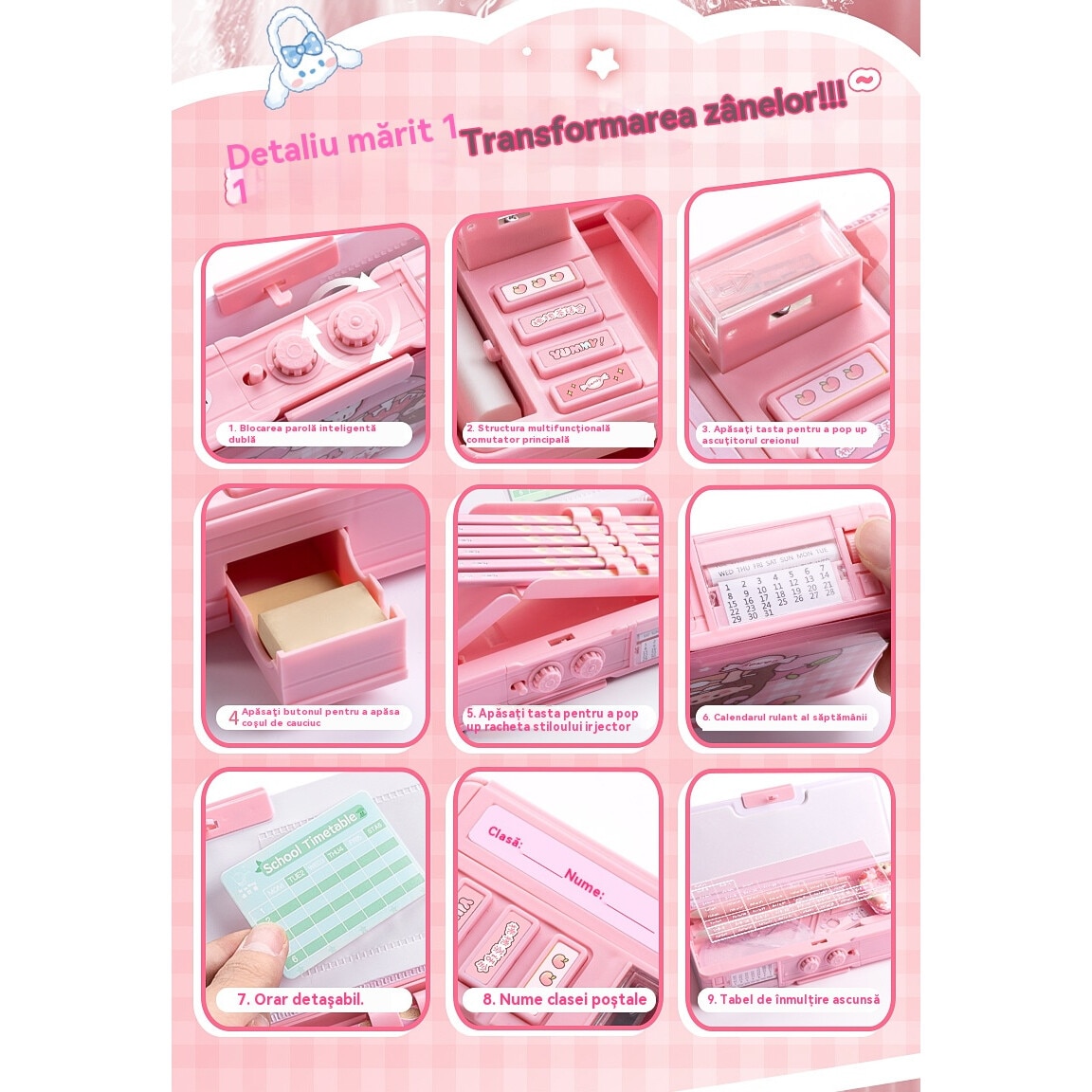 Penar multifunctional pentru elevi,27x9.5x4.2cm, cu ascutitor, suport ...