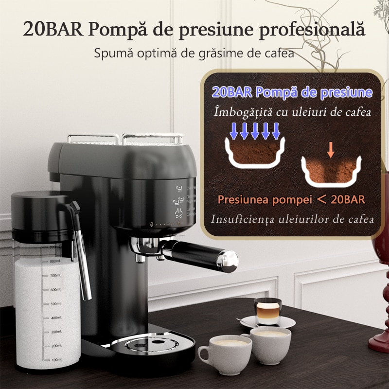 Espressor manual, Cappuccino cu un singur clic, Spuma de lapte automata ...
