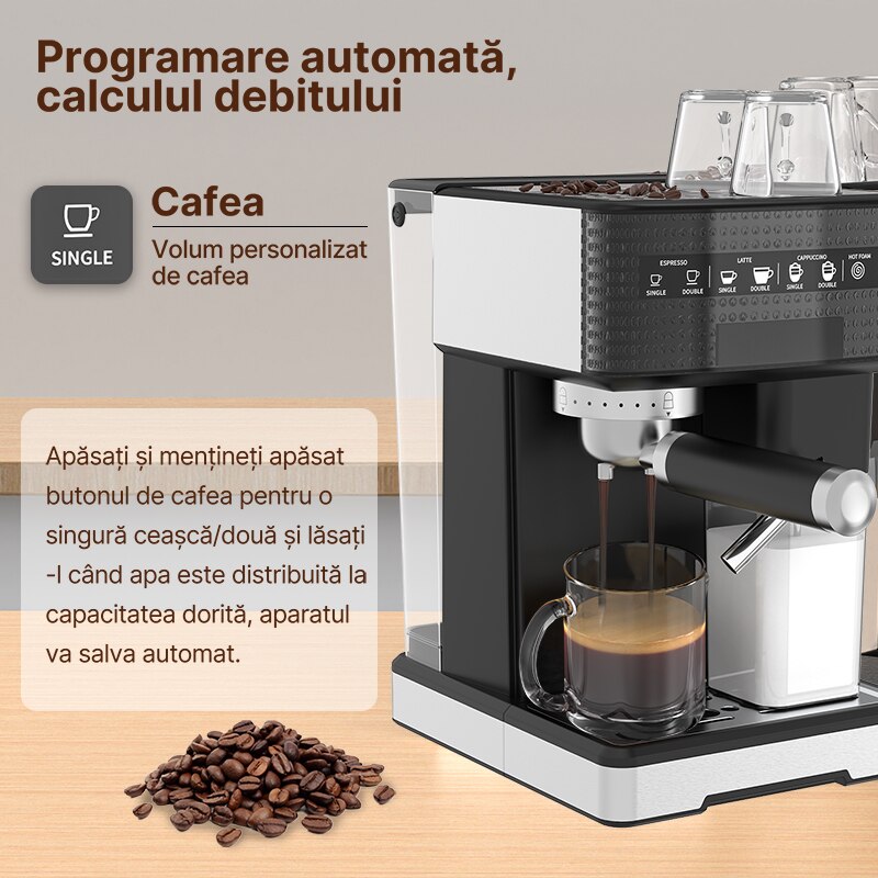 Espressor manual, One Click Latte/Cappuccino, Carafa pentru lapte cu ...