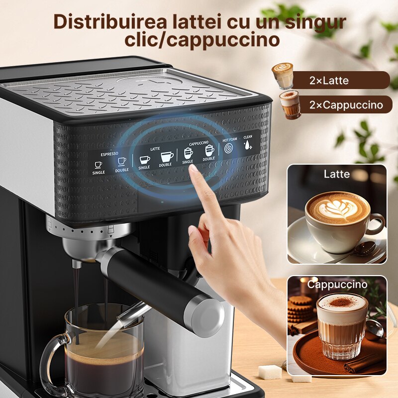 Espressor manual, One Click Latte/Cappuccino, Carafa pentru lapte cu ...