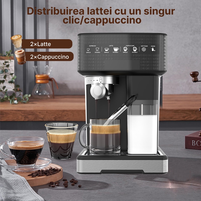 Espressor manual, One Click Latte/Cappuccino, Carafa pentru lapte cu ...