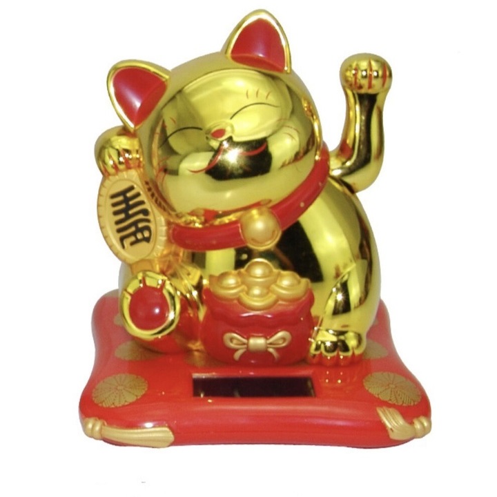 Pisica norocoasa solara, obiect decorativ pentru masina sau birou, feng ...