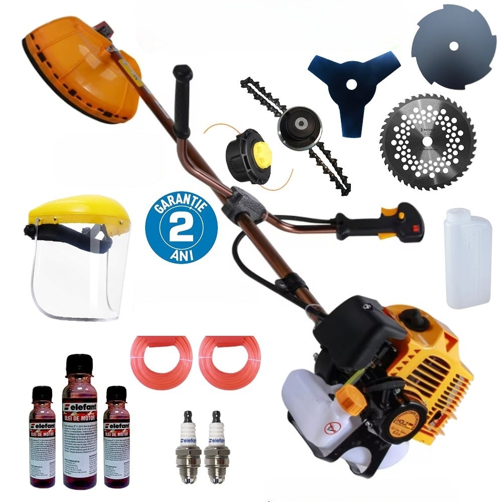 Motocoasa pe benzina Bestia Galbena, cu 20 ACCESORII incluse, 8.5CP ...