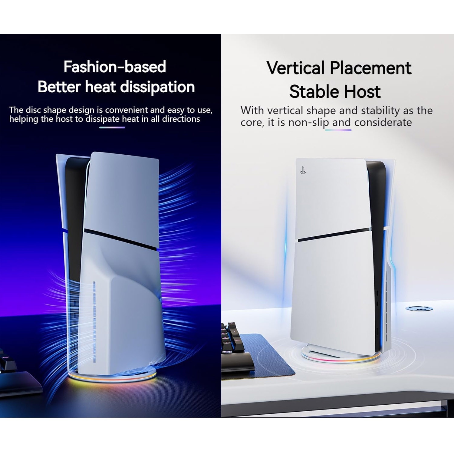 Стойка за PlayStation 5/ PS5 Pro/ PS5 Slim, Вертикална, RGB LED, PsAyl ...