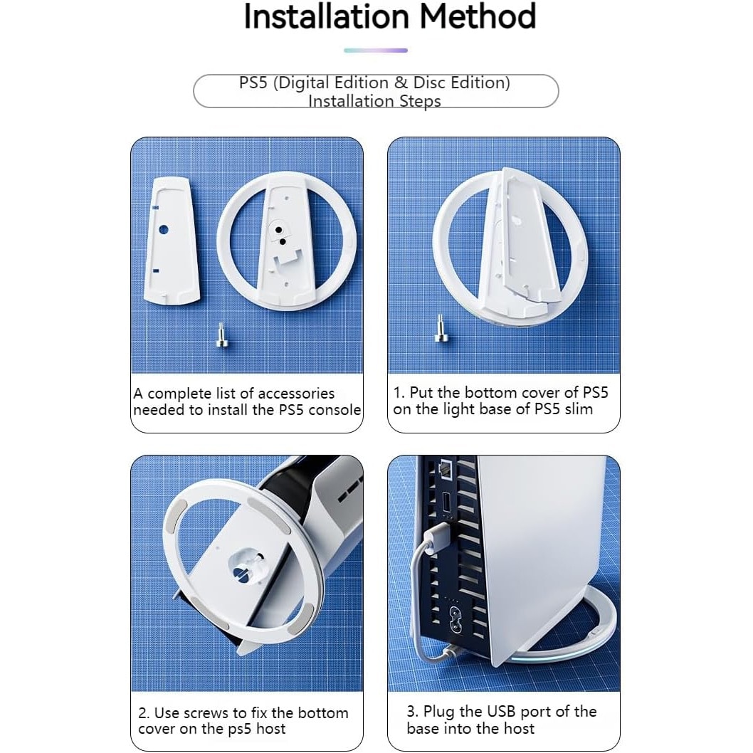 Stand Vertical pentru PlayStation 5/ PS5 Pro/ PS5 Slim, LED RGB, PsAyl®, Alb - eMAG.ro