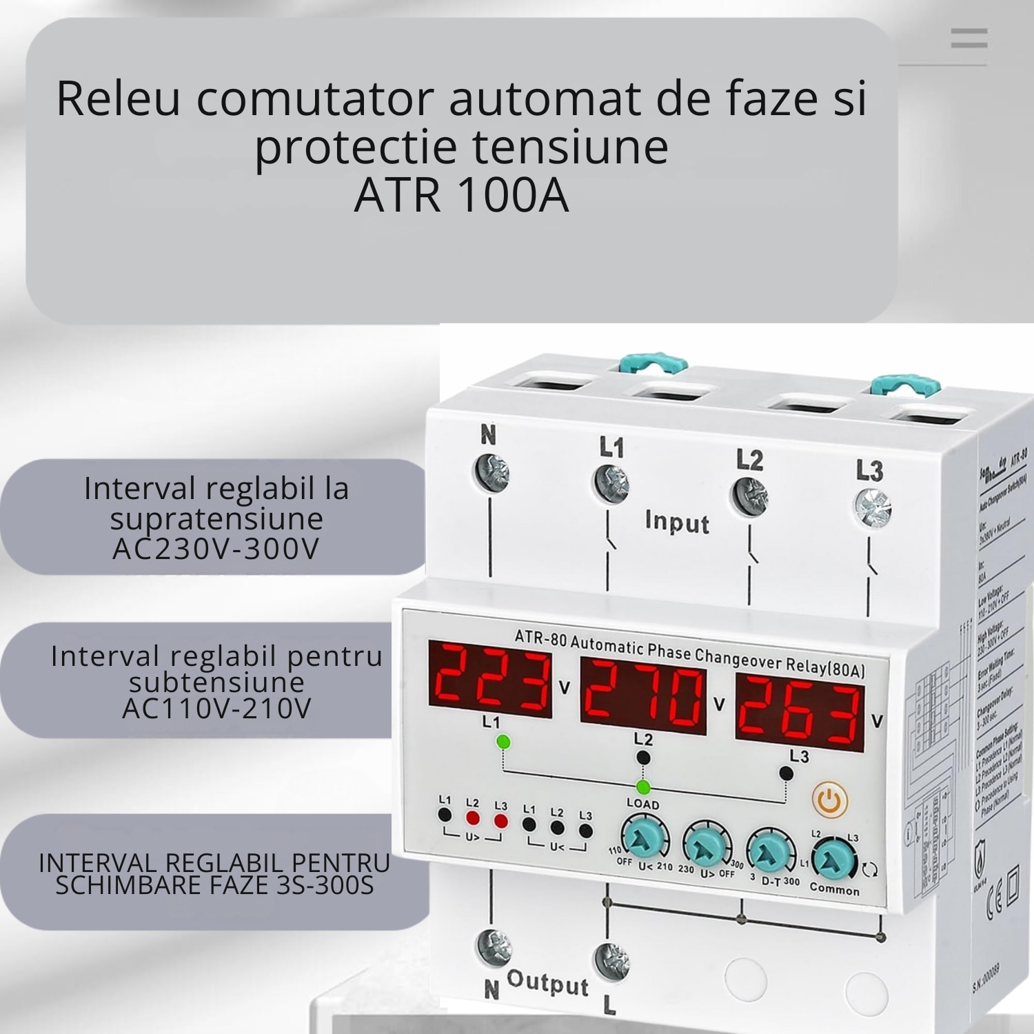 Releu comutator automat de faze si protectie tensiune, ATR, cu recuperare, 100A - eMAG.ro