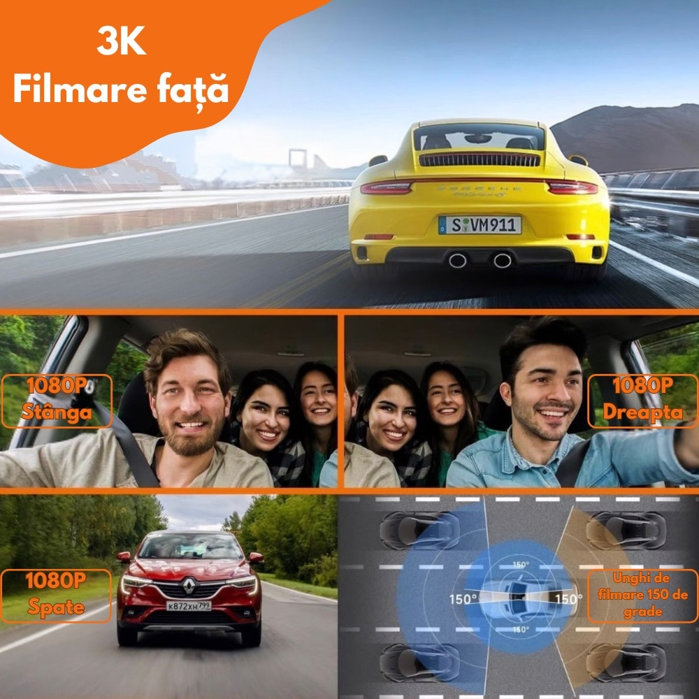 Camera de Bord Auto WiFi Avansata cu Super Viziune de Noapte 8 IR, Full ...