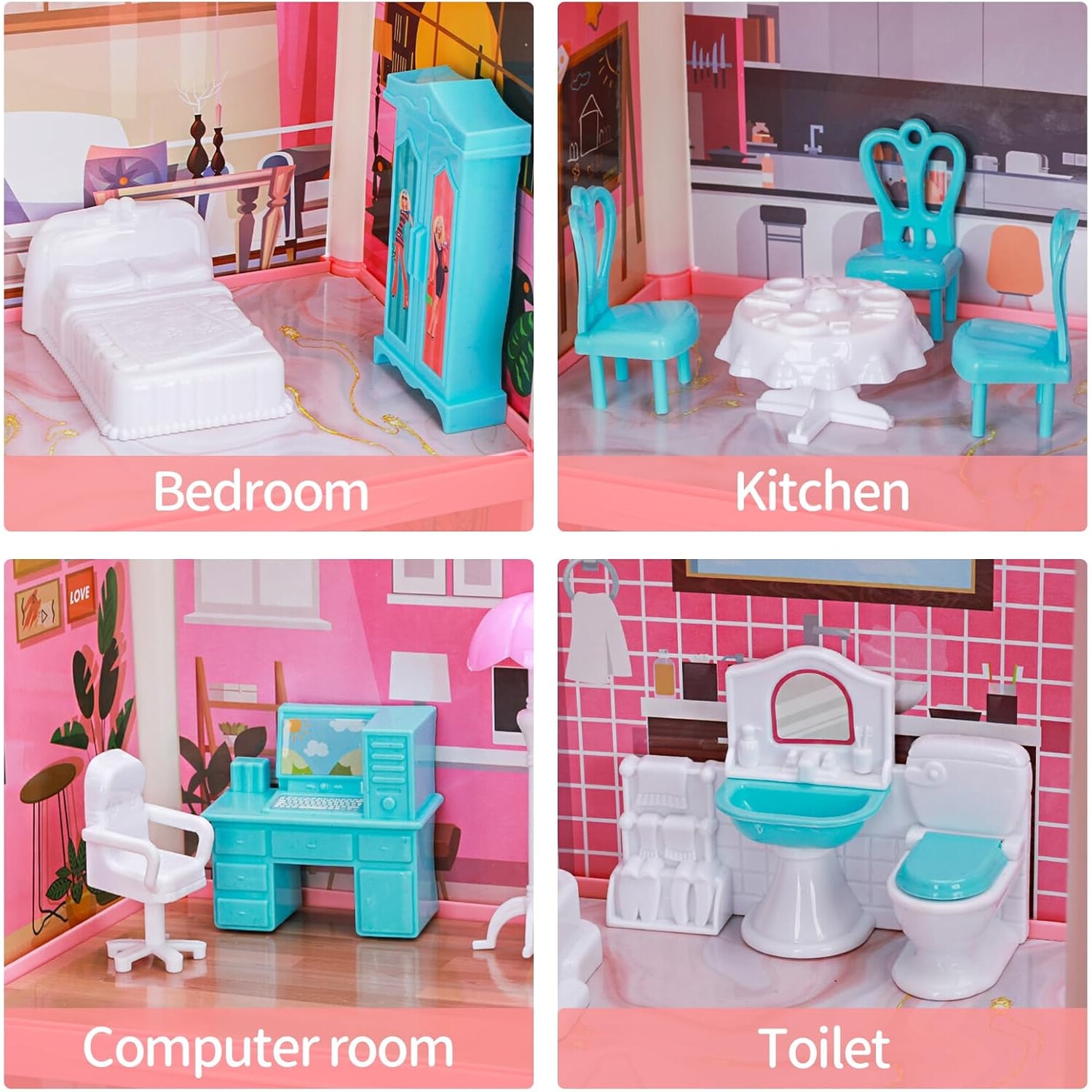 Casuta pentru Papusi, MOROVAN, cu 4 Etaje, 11 Camere, Dream House ...