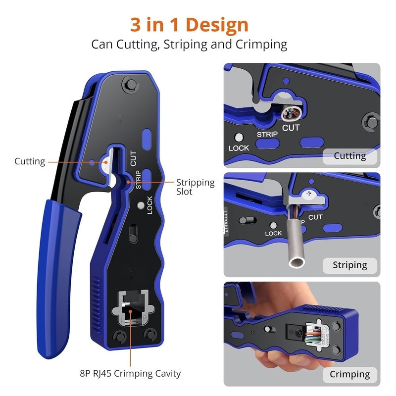 Set clesti RJ45, kashemano, unelte de crimpare, 50 conectori Cat6 ...