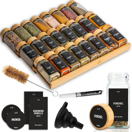 Organizator condimente sertar, 24 sticlute, etichete, marime ajustabila ...