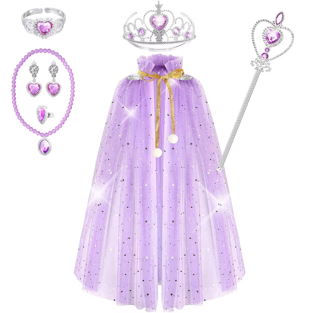 Set Printesa mov, pelerina si accesorii, Funny Party Team®, 4-8 ani ...
