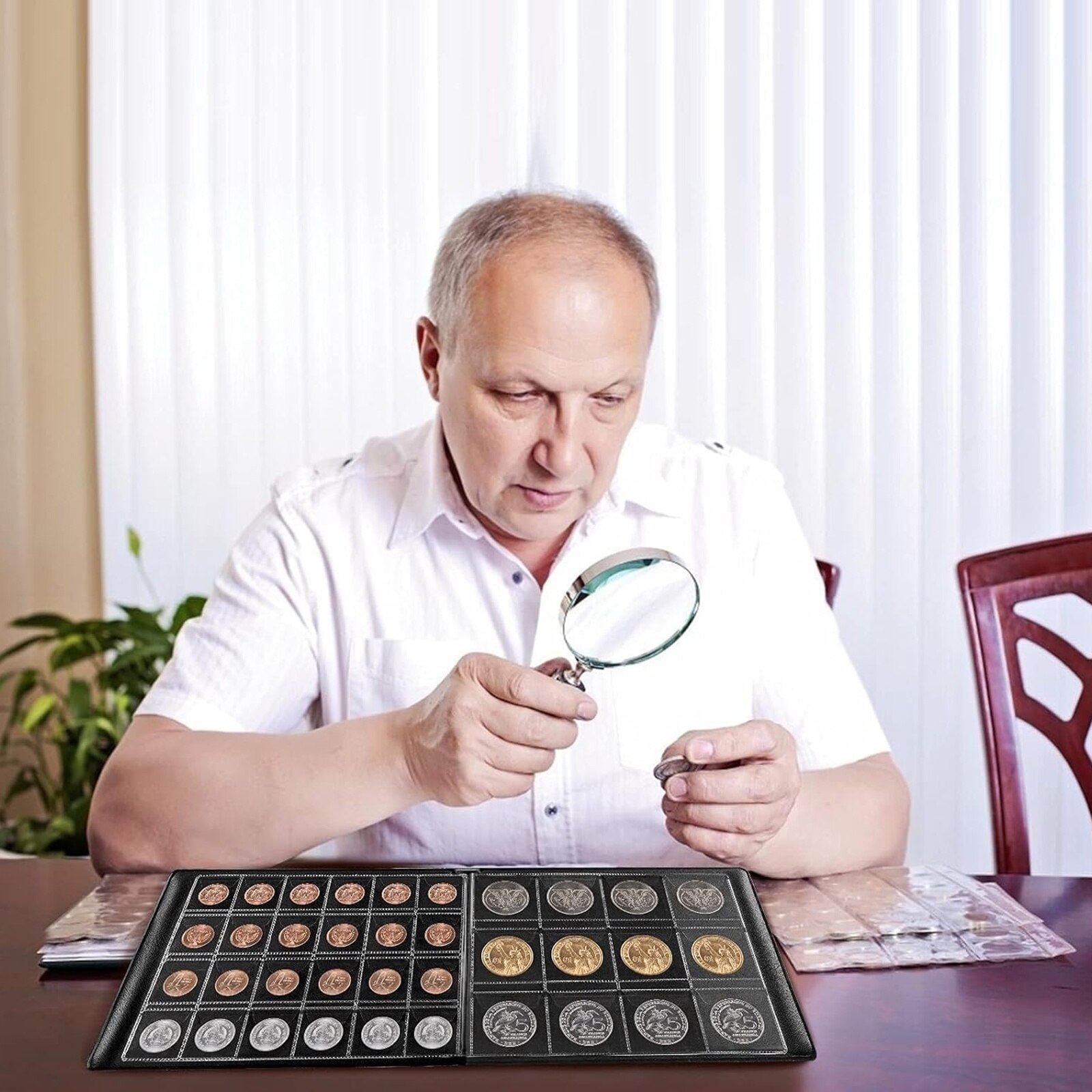 Album de colectie de monede, SINBINTA, 312 buzunare, Cu design cu clapa ...