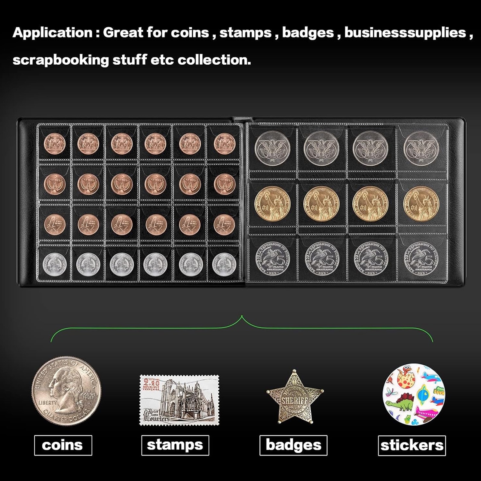 Album de colectie de monede, SINBINTA, 312 buzunare, Cu design cu clapa ...