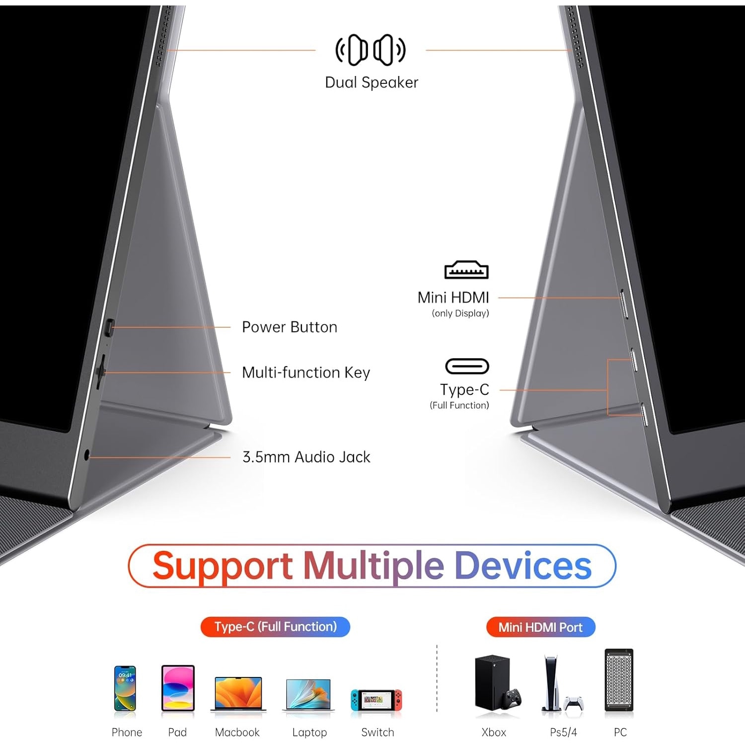 Monitor portabil wufk, 15.6", 4K UHD, 100% sRGB, HDR, IPS, HDMI, USB ...
